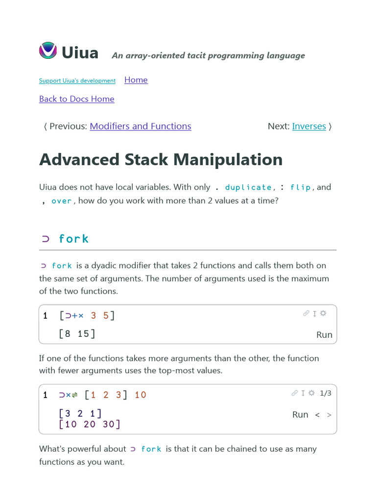 Advanced Stack Manipulation - Uiua Docs | PDF | Function (Mathematics) | Mathematical Logic