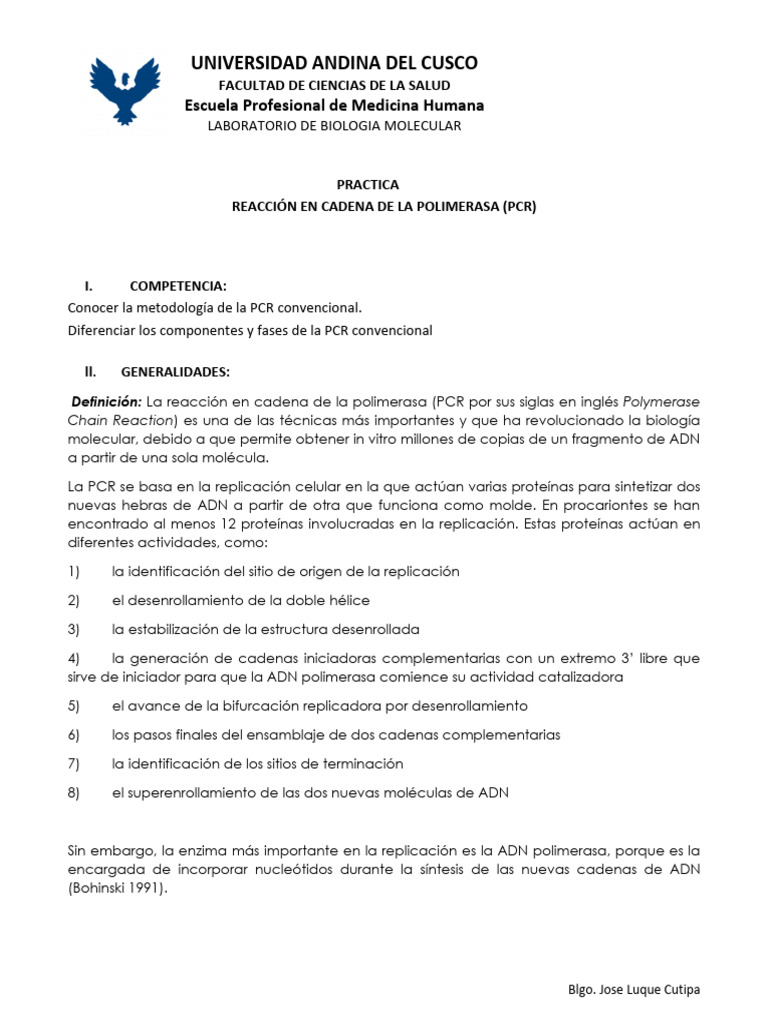 Metodología de la PCR en Biología Molecular | PDF | Reacción en cadena ...