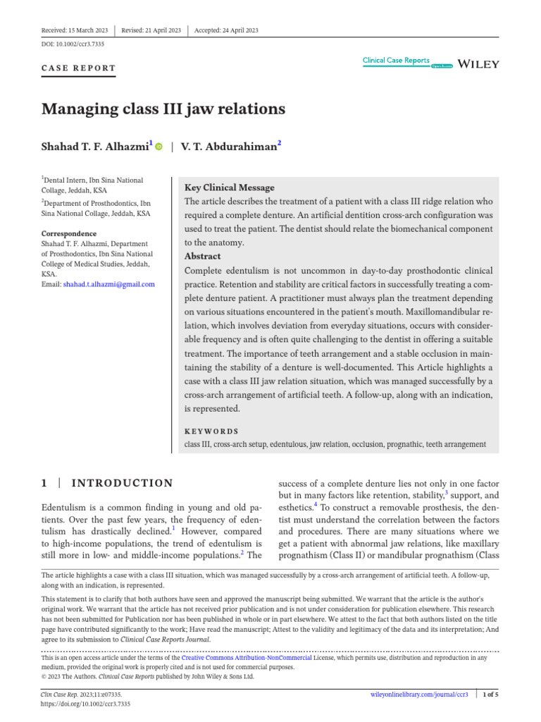 Managing Class III Jaw Relations | PDF | Dentures | Dentistry Branches