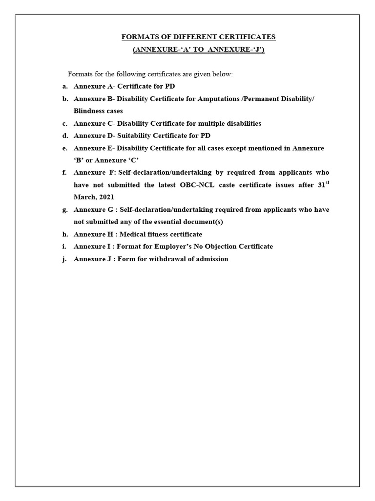 Formats for Disability Certificates | PDF | Disability | Visual Impairment