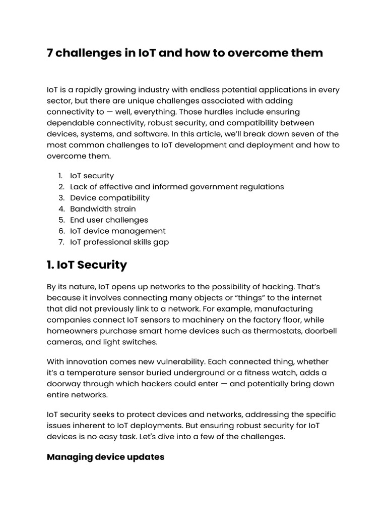 7 challenges in IoT and how to overcome them | PDF | Internet Of Things | Computer Security