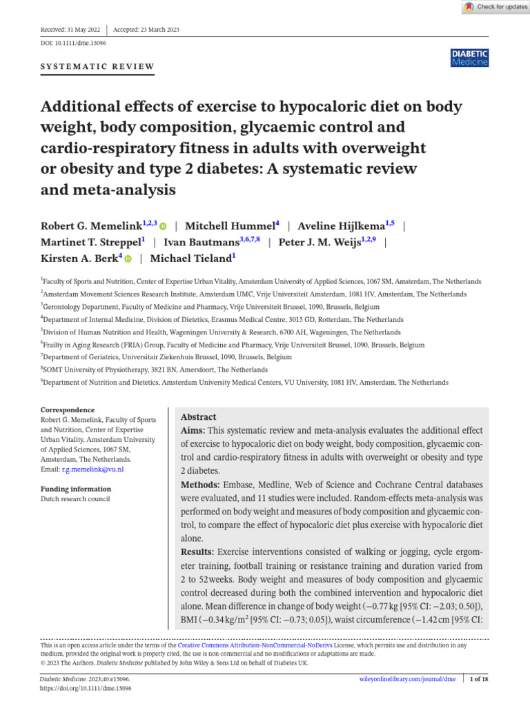 Additional Effects of Exercise To Hypocaloric Diet On Body Composition ...