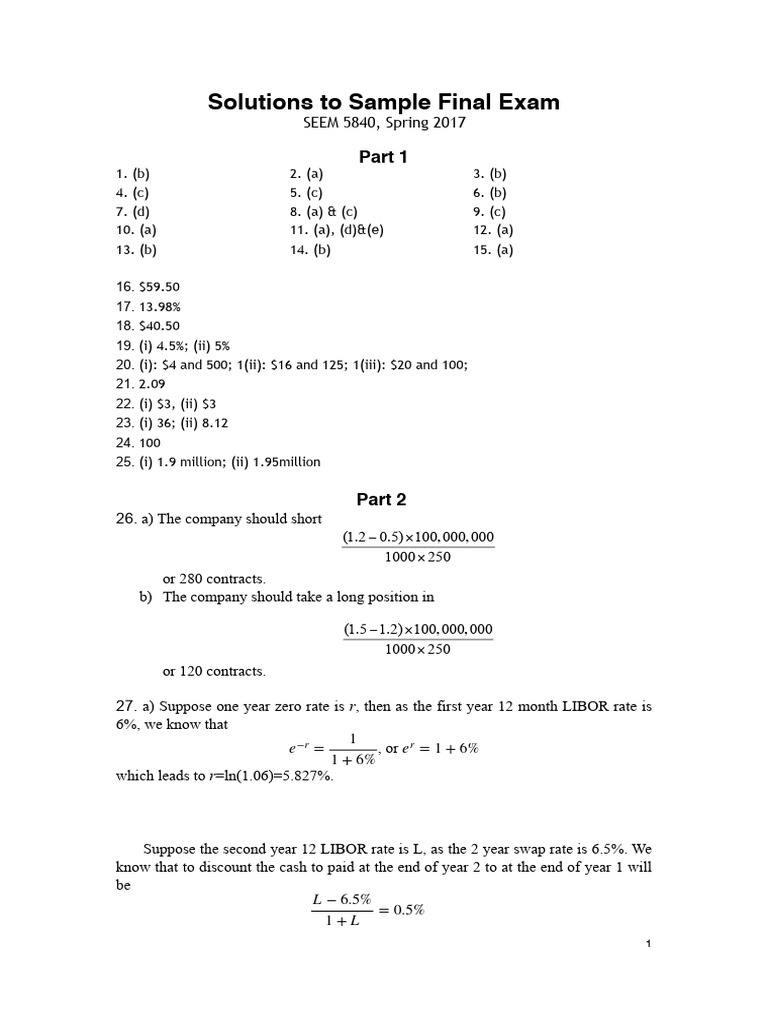 ZJS Sample Final Exam Solutions | PDF | Arbitrage | Present Value