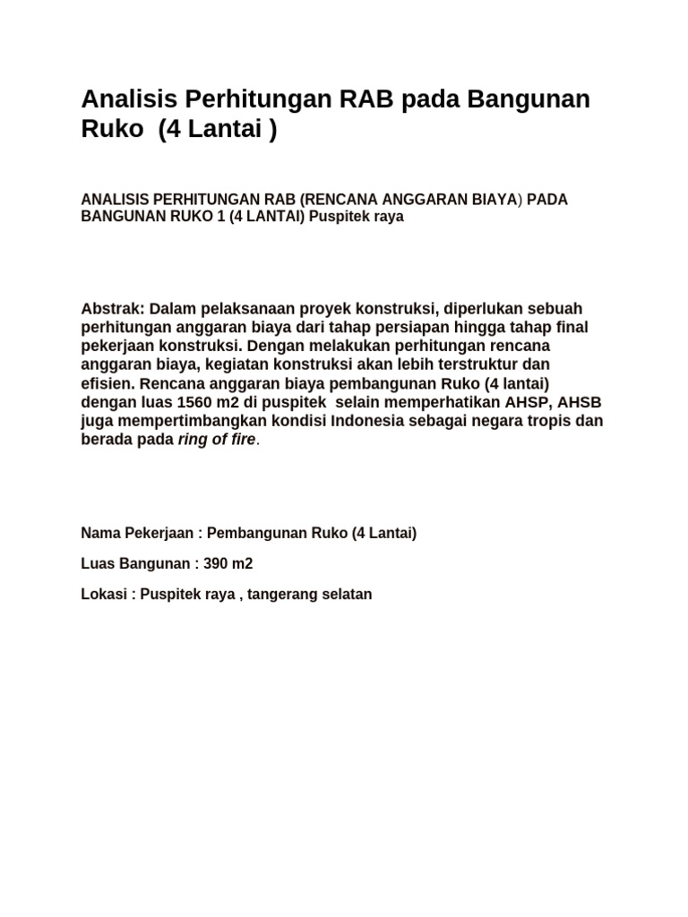 Analisis Perhitungan RAB Pada Bangunan Ruko | PDF
