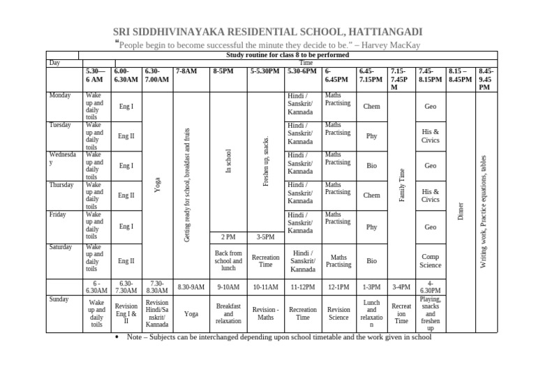 Daily RoutineTime Table For Day School-2 | PDF