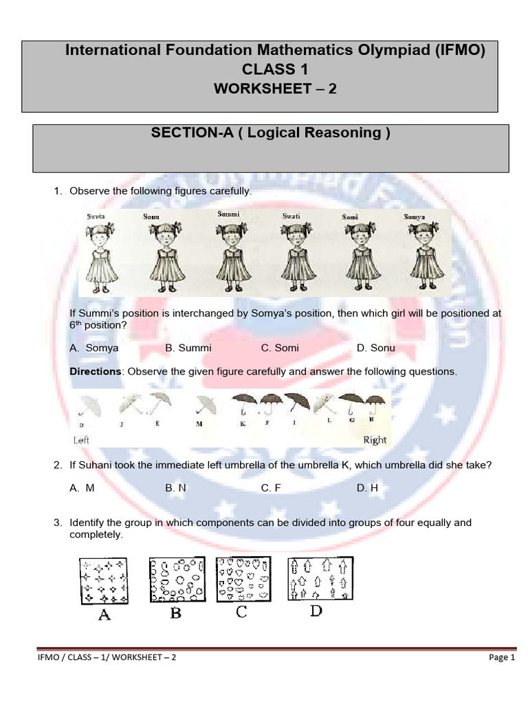 IFMO Class 1 Worksheet 2 | PDF