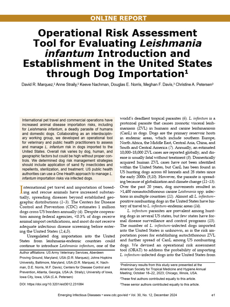 Operational Risk Assessment leshmania infantum | PDF | Infection ...