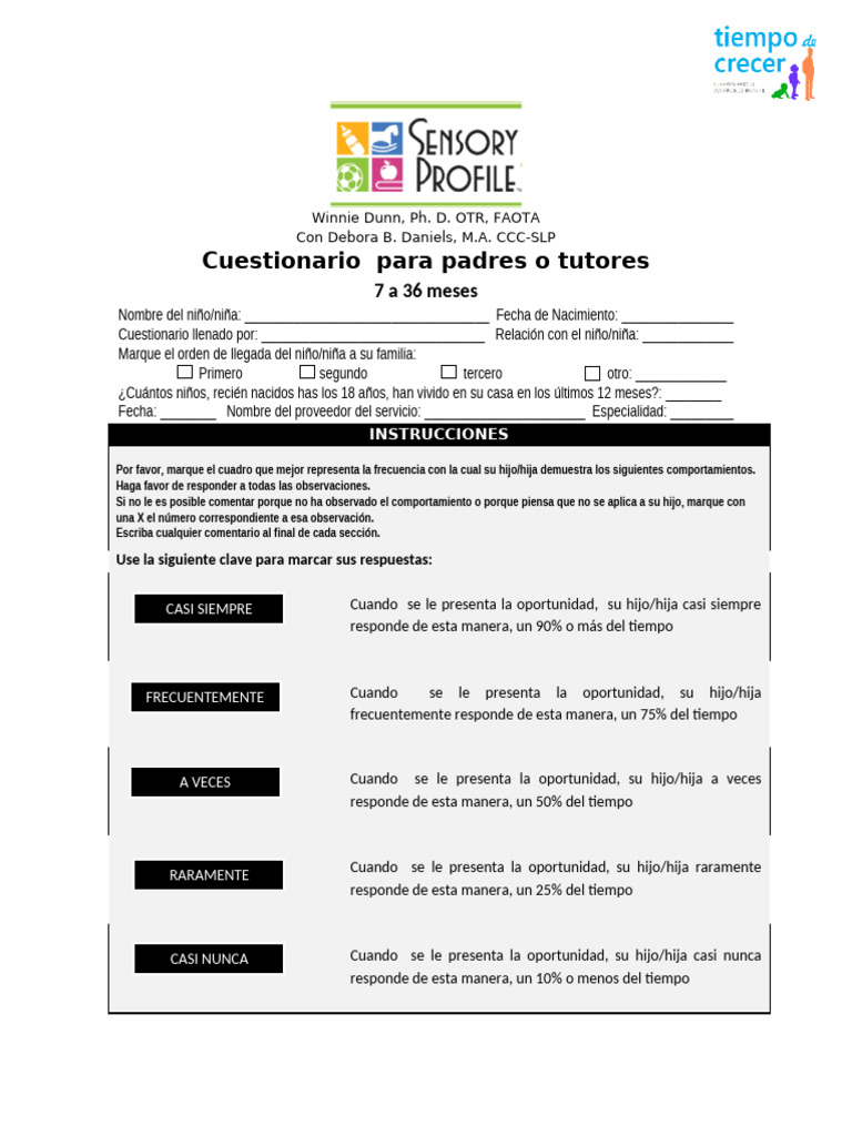 Sensory Profile Infant Toddler TDC | PDF