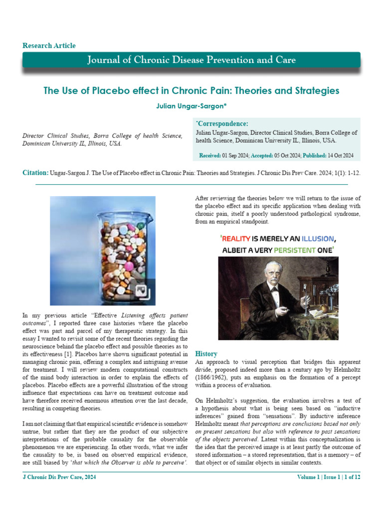 Placebo Effect in Chronic Pain Management | PDF | Placebo | Perception