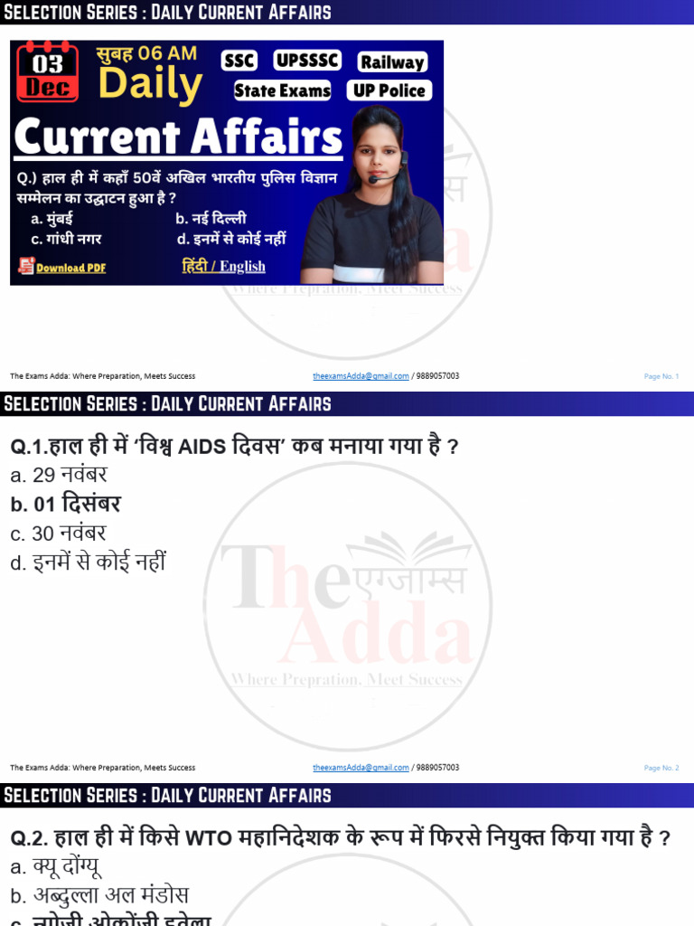 Current Affairs - Class 01 - 03 Dec 2024 - The Exams Adda | PDF