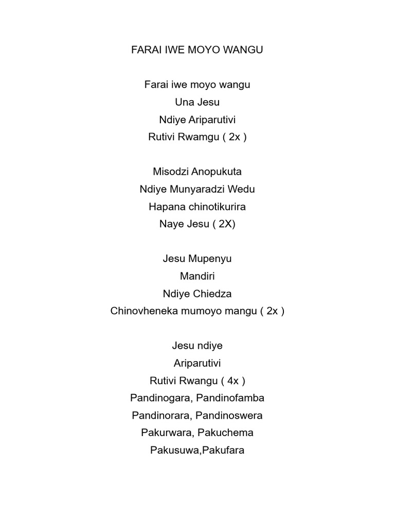Farai Iwe Moyo Wangu | PDF