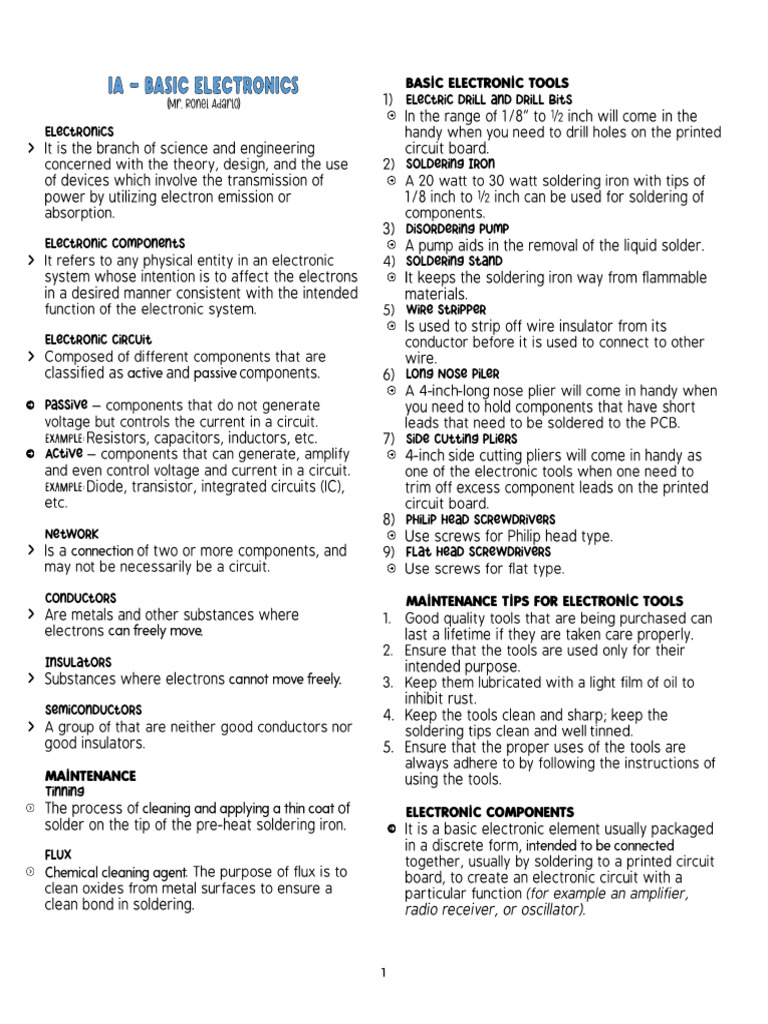 INDUSTRIAL ARTS Basic Electronics | PDF | Diode | Resistor