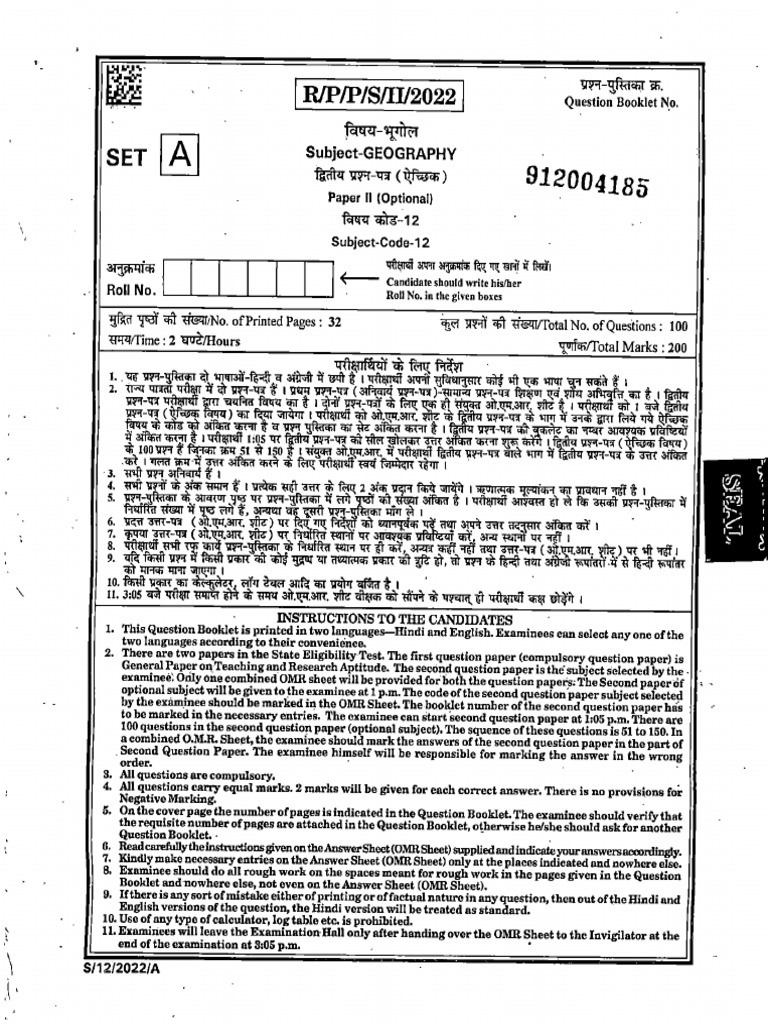 SET 2022 Geography Question Paper II Optional | PDF | Environmental ...