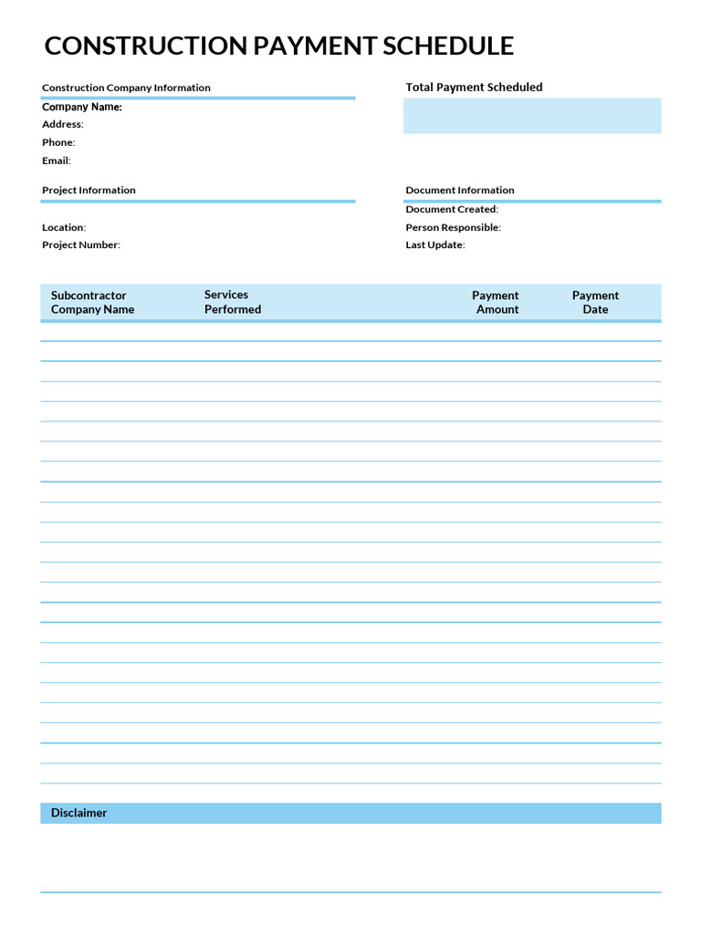 Construction Payment Schedule Template TemplateLab.com | PDF