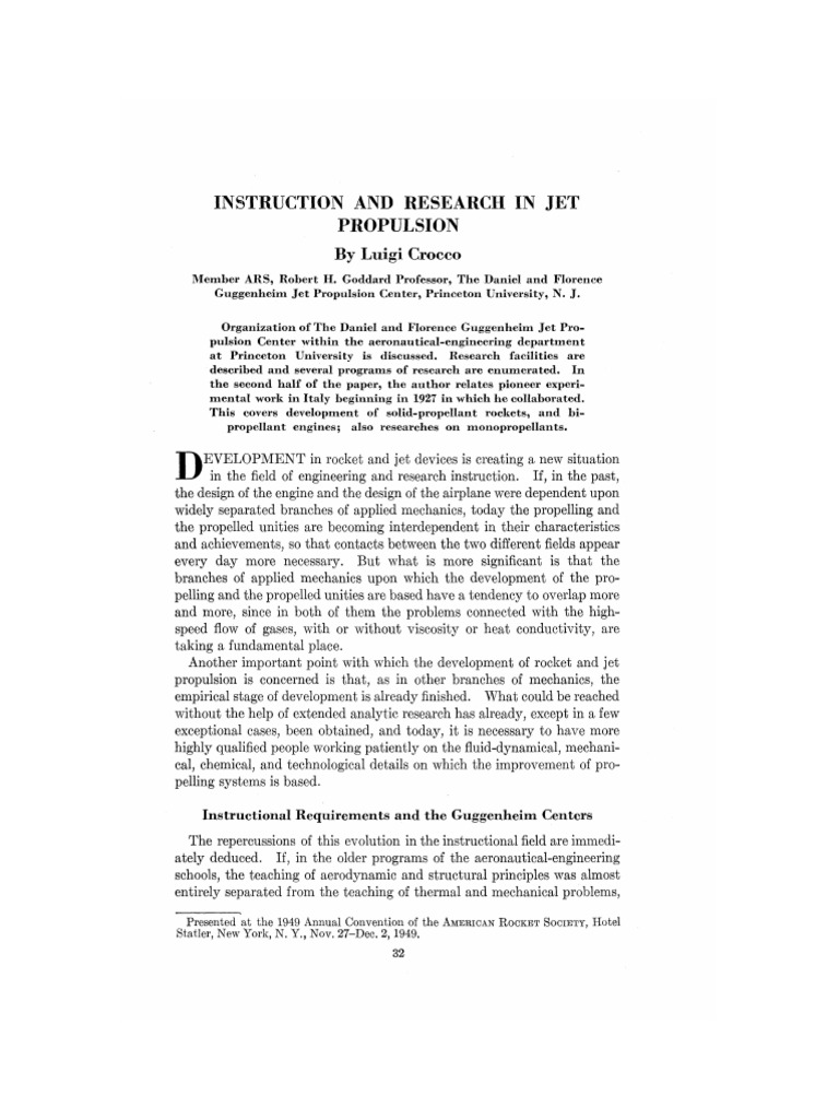 Instruction and Research in Jet Propulsion Nitromethane Crocco | PDF ...