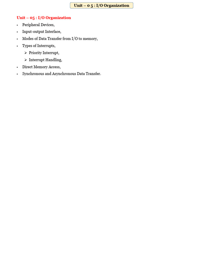 coa unit 5 | PDF | Input/Output | Computer Data Storage coa unit 5 | PDF | Input/Output | Computer Data Storage