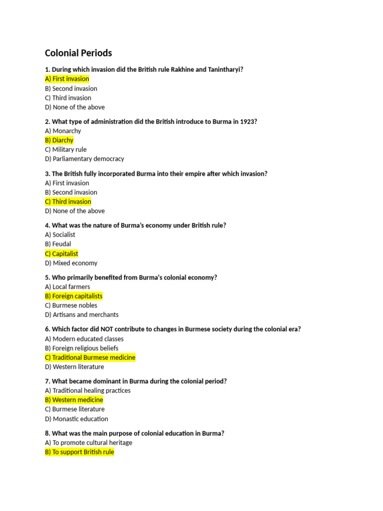 Colonial Periods | PDF | Myanmar