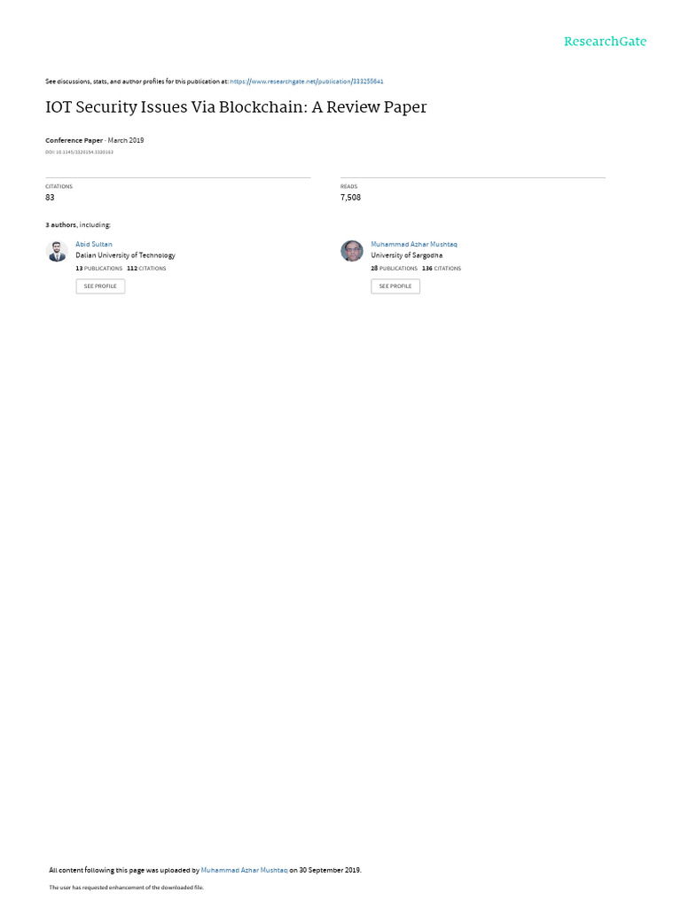 IOT-Security-Issues-Via-Blockchain-A-Review-Paper | PDF | Key (Cryptography) | Internet Of Things
