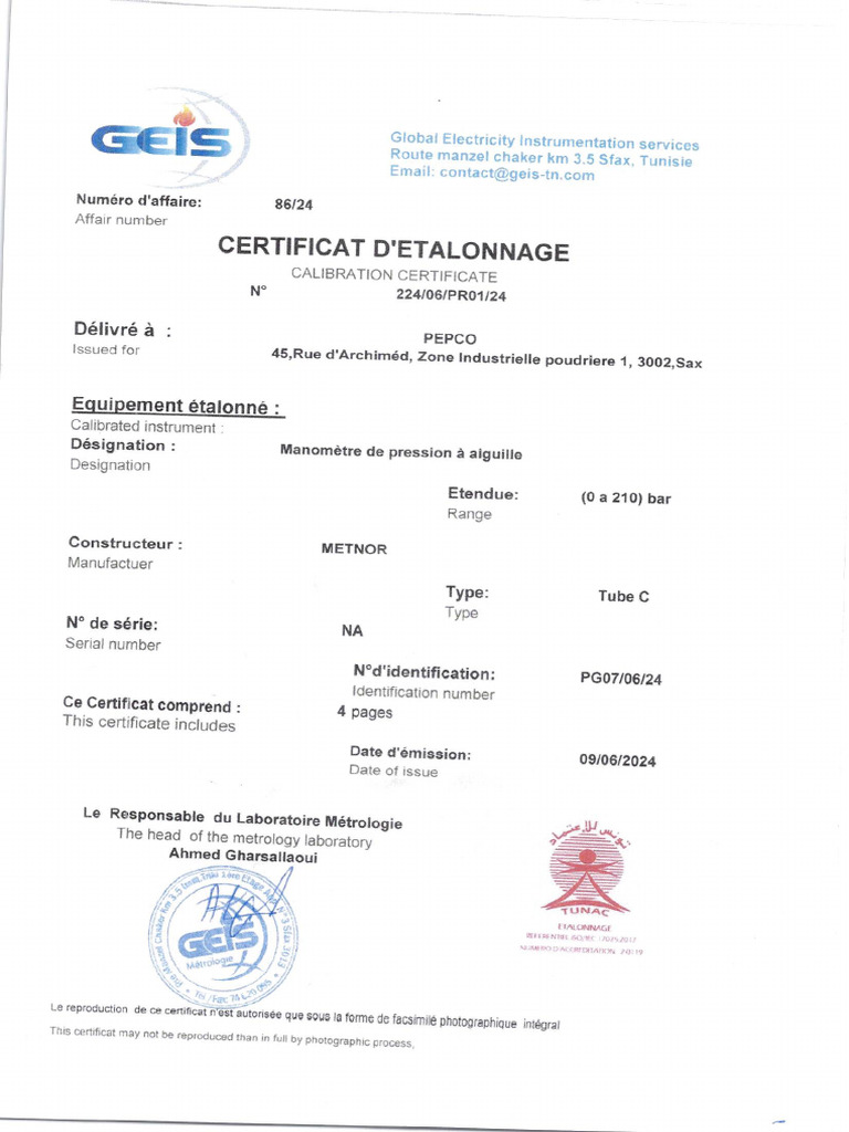 Calibration Certificates example | PDF