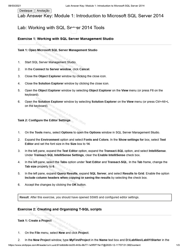 Lab Answer Key - Module 1 - Introduction To Microsoft SQL Server 2014 | PDF | System Software ...
