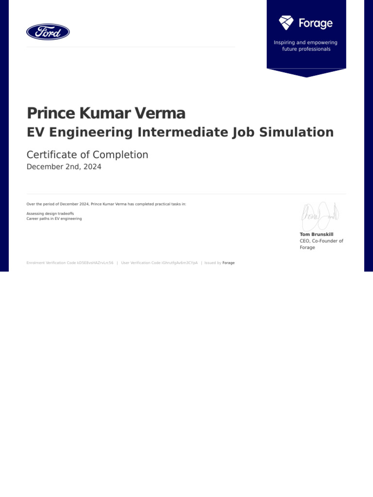 EV Engineering Prince Internship Certificate | PDF