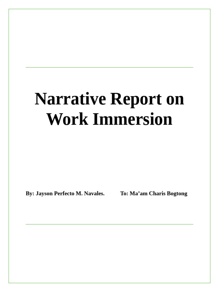 Narrative Report On Work Immersion | PDF | Cognition