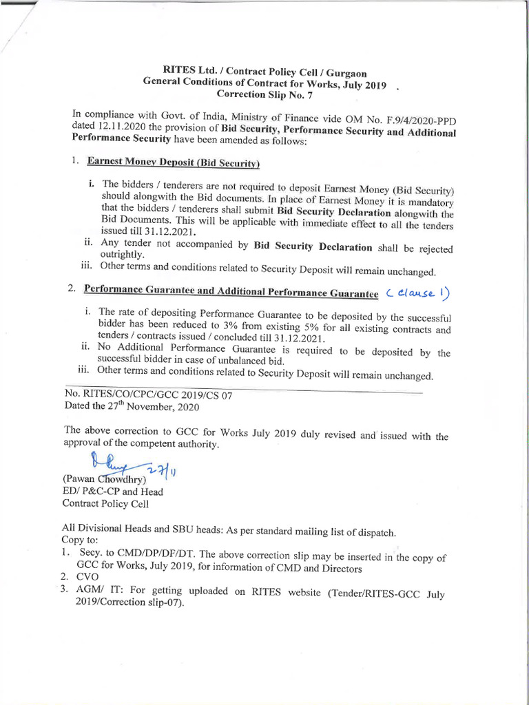 Correction Slip No. 7 to GCC for Work, July-19 | PDF