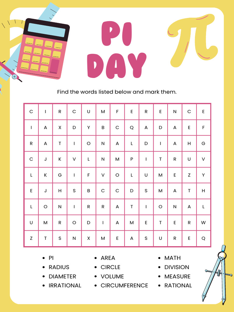 Pi Day Word Search Puzzle | PDF