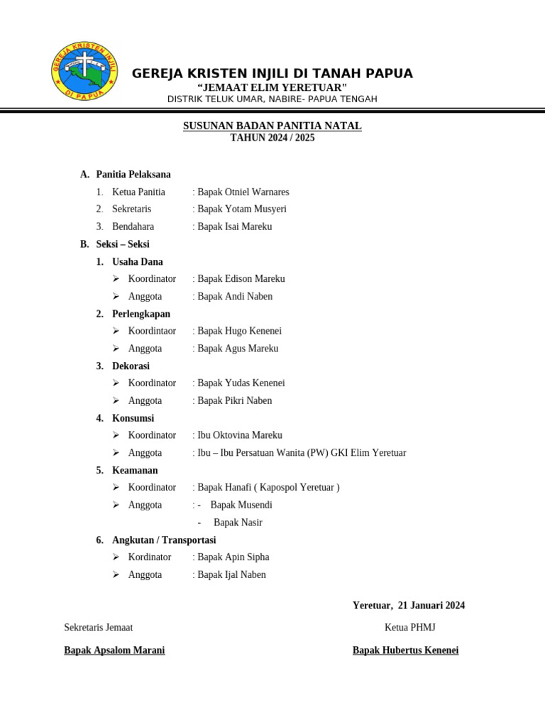 Susunan Panitia Natal | PDF