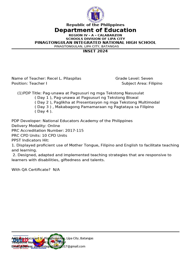 INSET-2024-PILASPILAS,RECEL | PDF