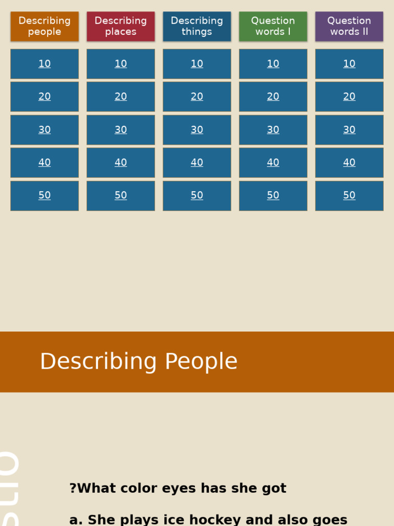 Headway. Intermediate. Jeopardy Game | PDF | Foods
