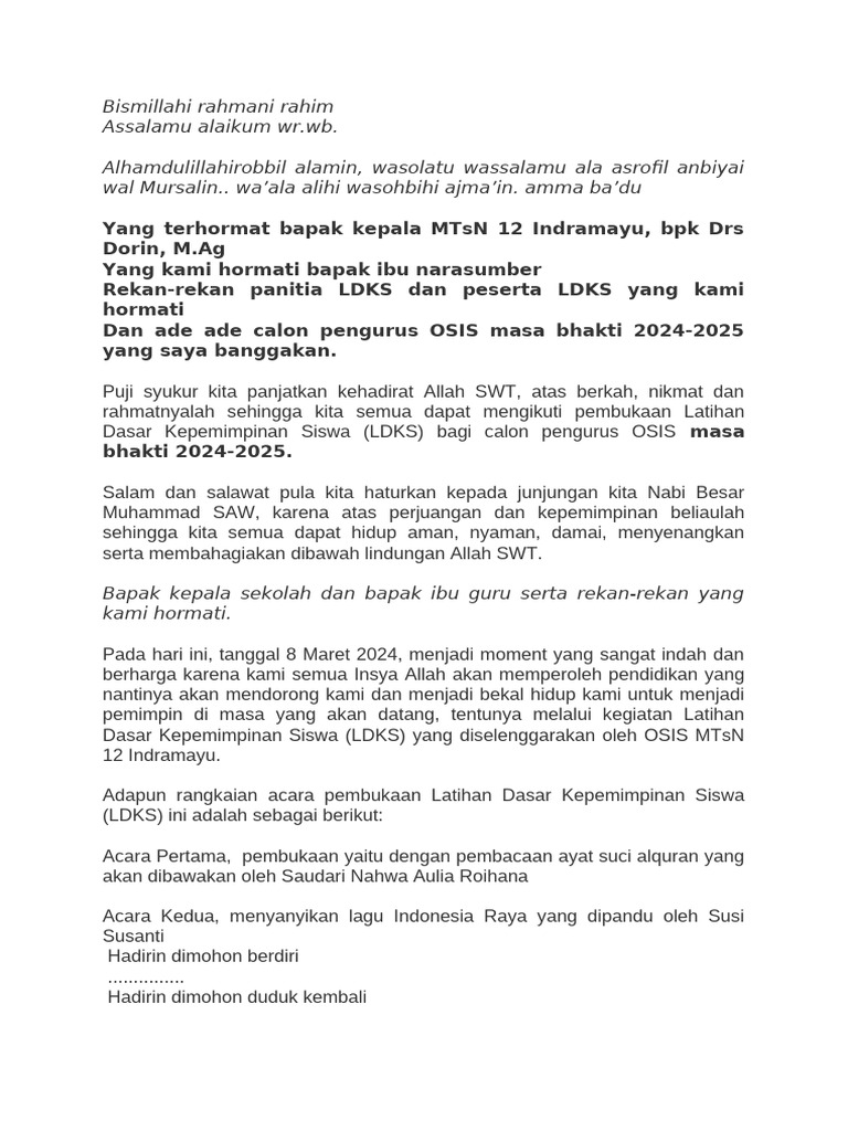 Susunan Pembukaan Ldks | PDF