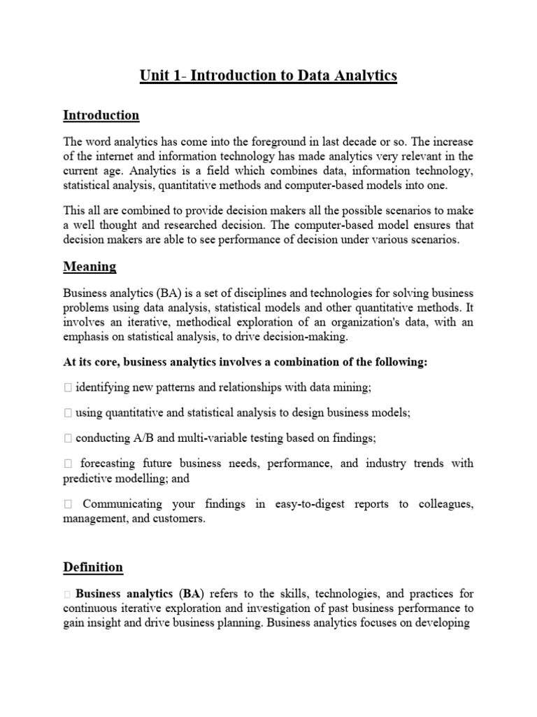 Data Analytics Unit1-4 | PDF | Analytics | Data Analysis