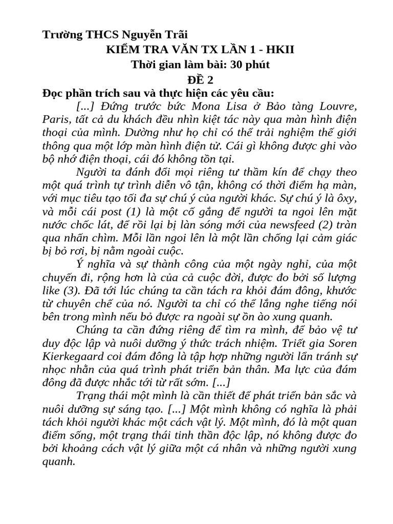 23-24 ĐỀ 2 KTTX 1 - HKII | PDF