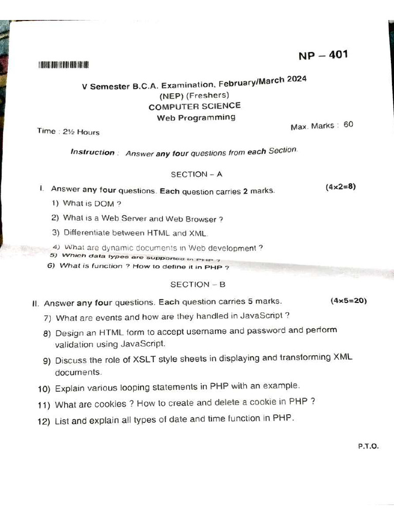 5th Sem 3rd Year QP | PDF