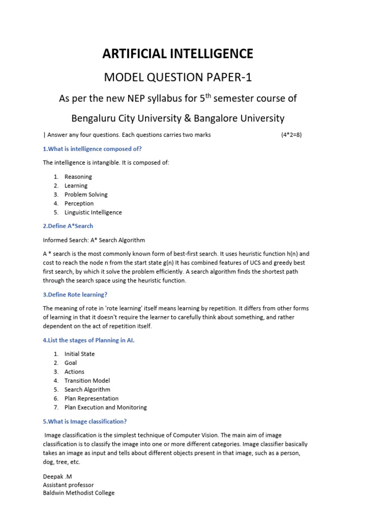 Ai Model Question Paper-1 | PDF | Machine Learning | Artificial ...