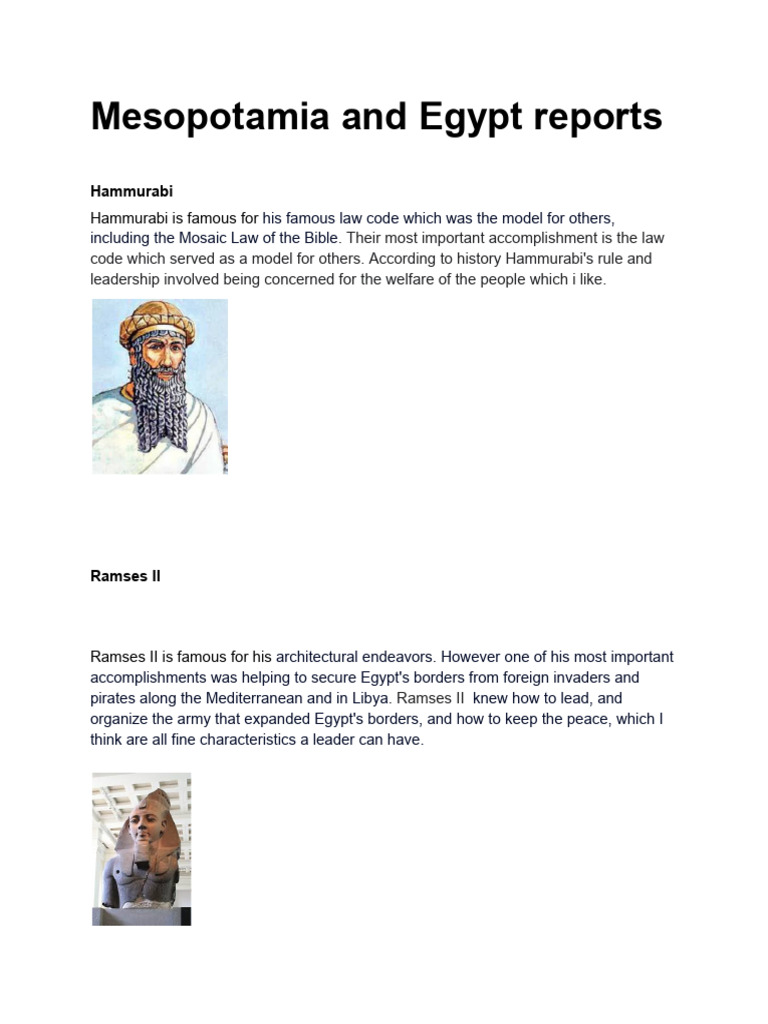 Mesopotamia and Egypt Reports | PDF