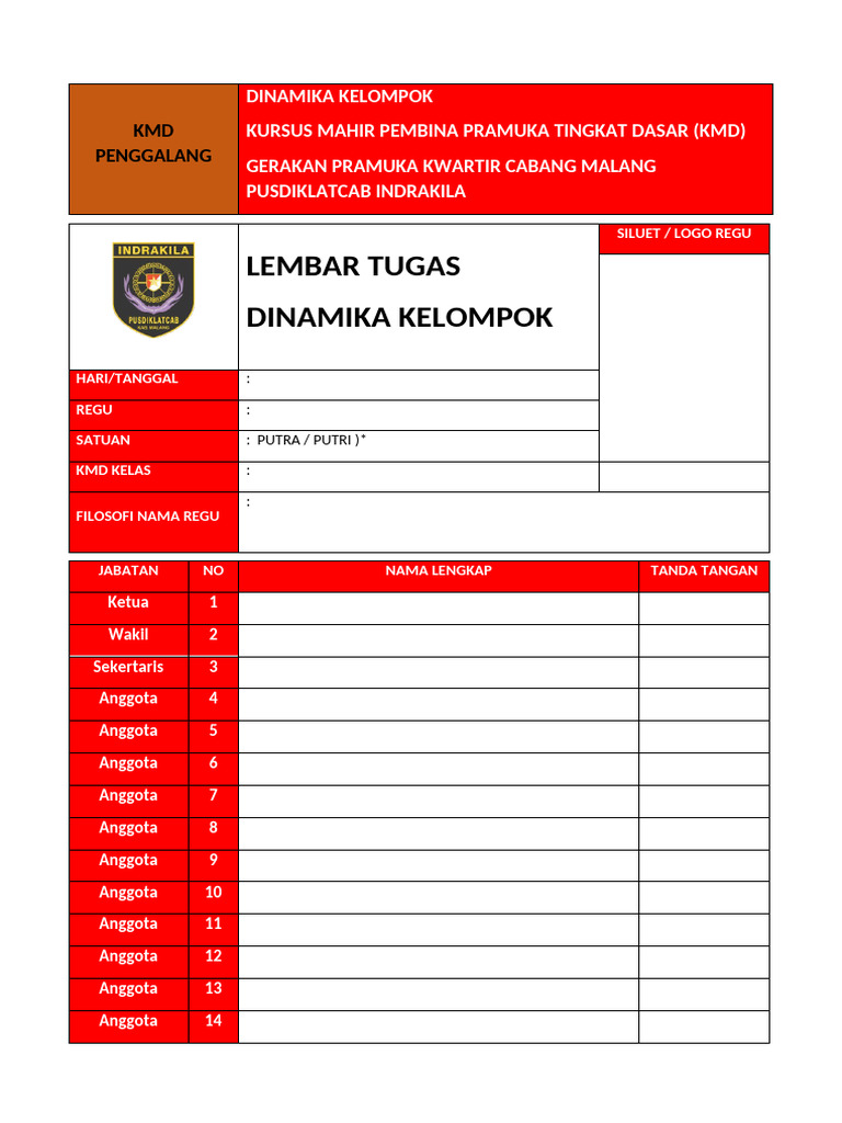 KMD Penggalang - Formulir Dinamika Kelompok | PDF