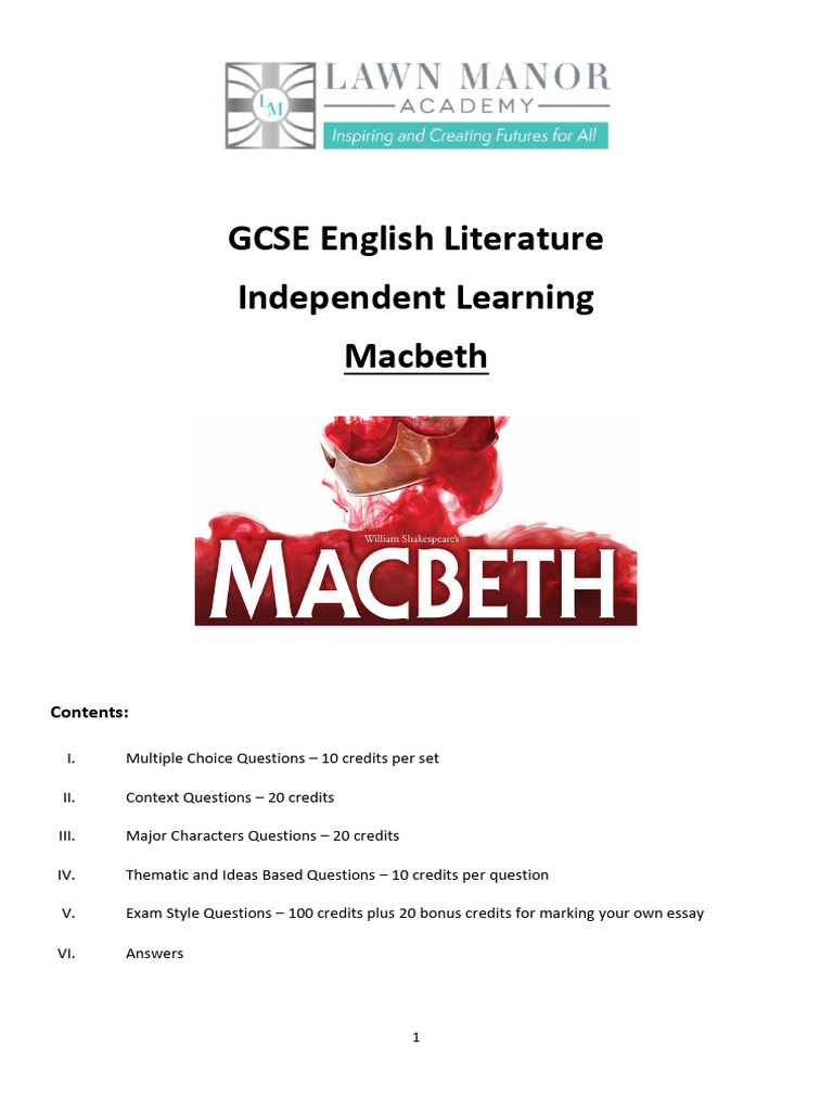 Macbeth Learning Booklet 2022 23 v1 | PDF | Macbeth