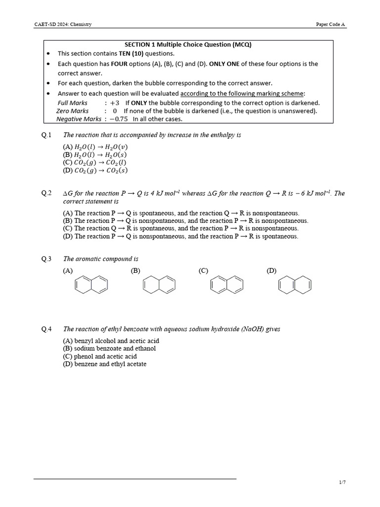 QP Chemistry CAET-SD Website | PDF | Aldehyde | Acid