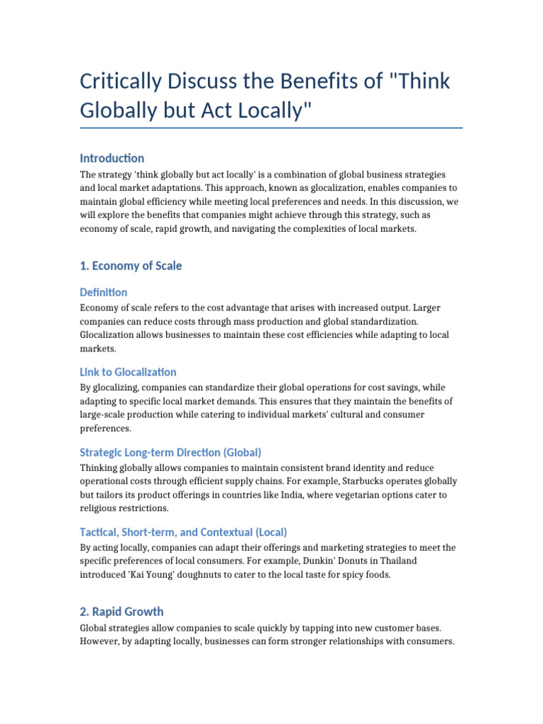 Think_Globally_Act_Locally_Strategy | PDF | Market (Economics) | Brand