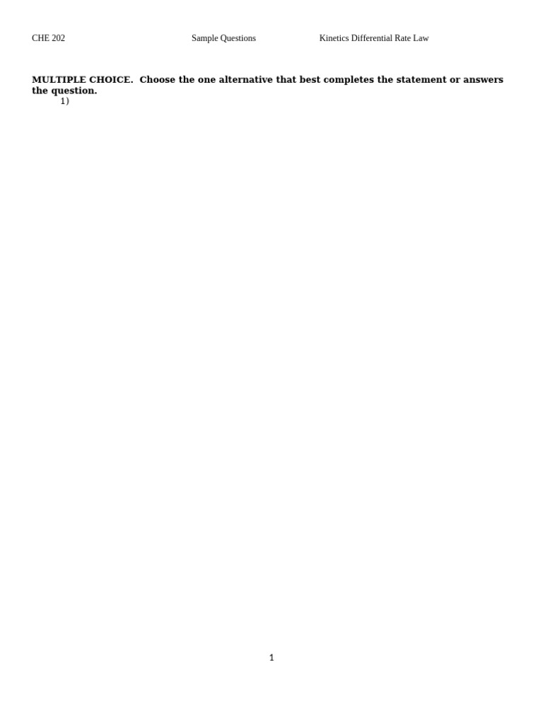 CHE 202 Sample Questions Kinetics - Differential Rate Law | PDF ...