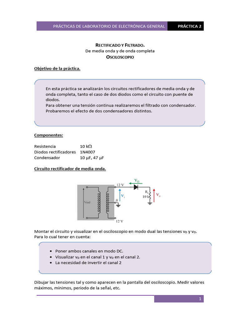 Practica 2. Rectificado y Filtrado | PDF | Rectificador | Red eléctrica