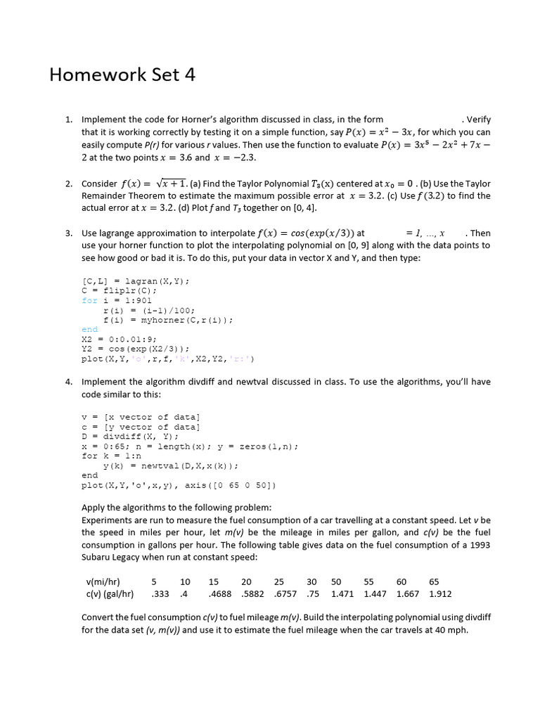 Homework Set 4 (1) | PDF | Interpolation | Fuel Economy In Automobiles