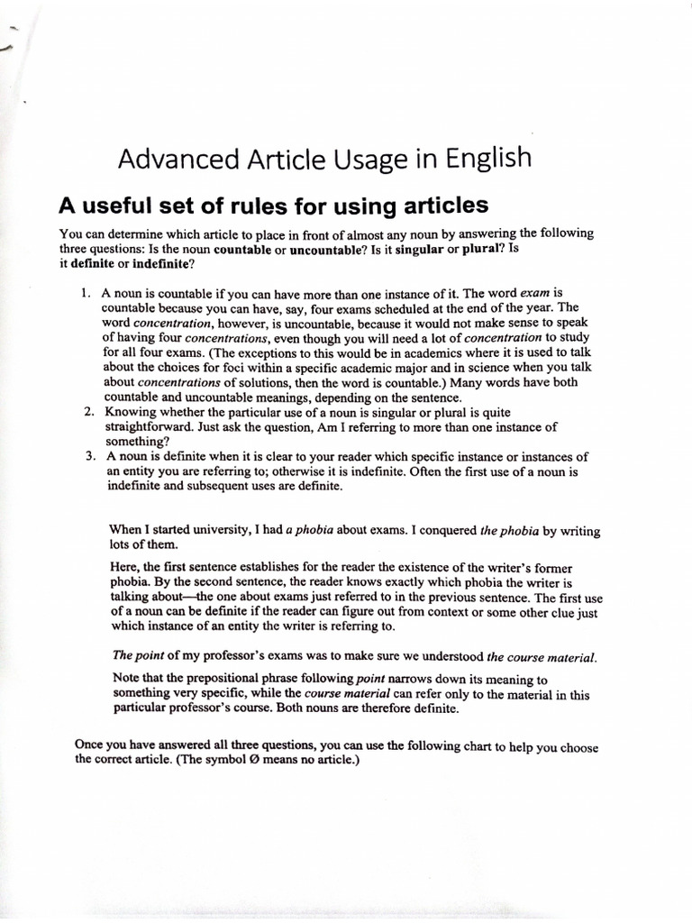Rules For Using Articles | PDF