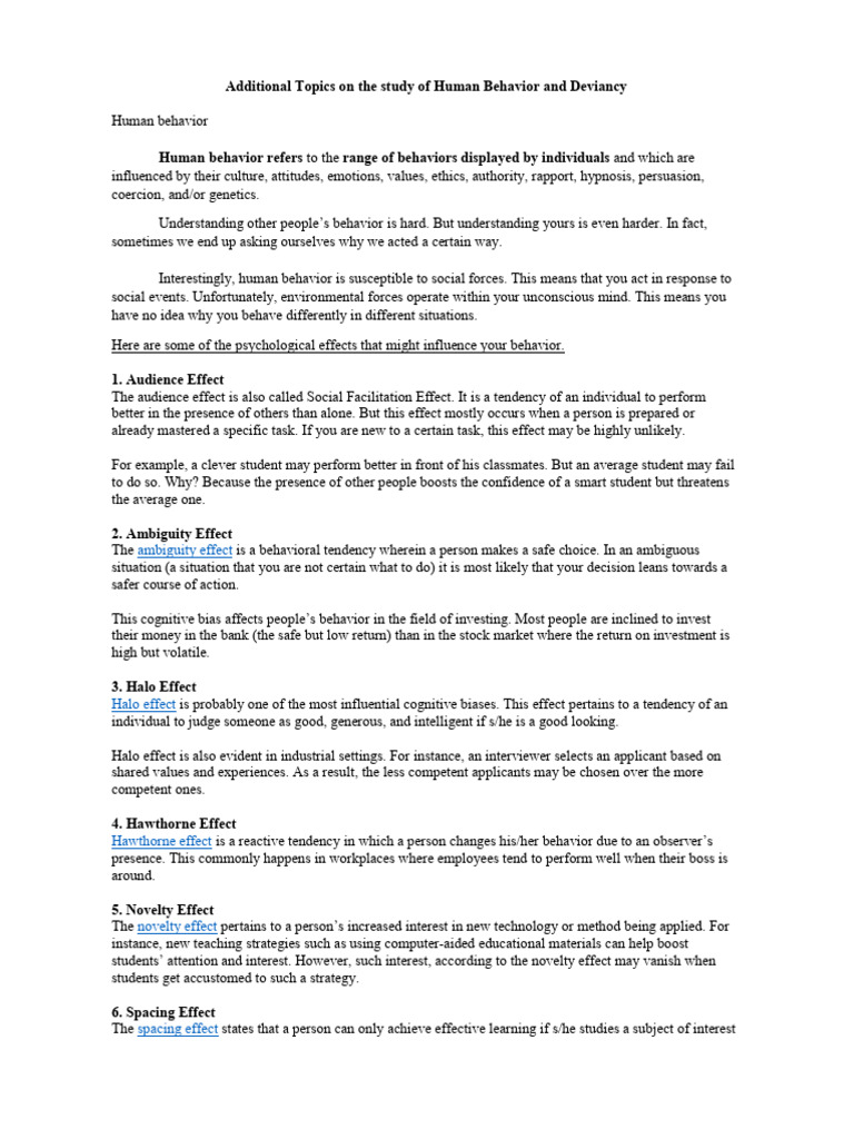 Additional Topics On Human Behavior | PDF | Deviance (Sociology) | Crimes