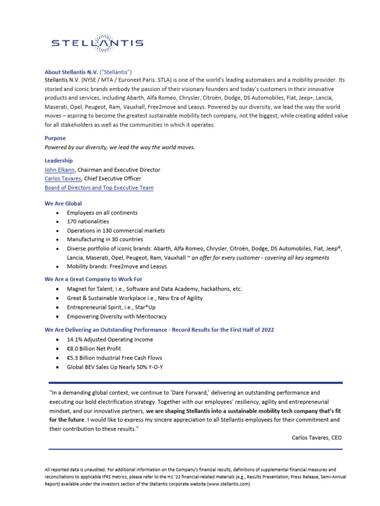 Stellantis Overview September 2022_220925 (2) | PDF | Vehicle Industry ...