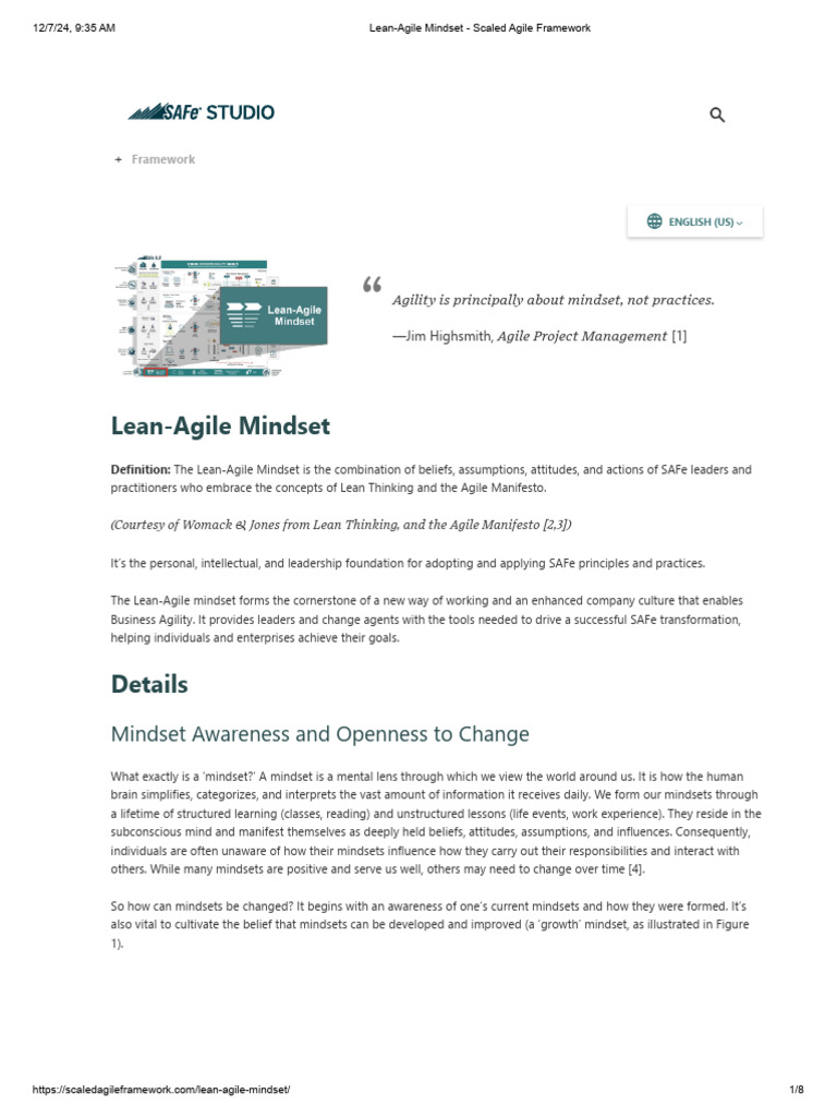 Lean-Agile Mindset - Scaled Agile Framework | PDF | Agile Software Development | Mindset
