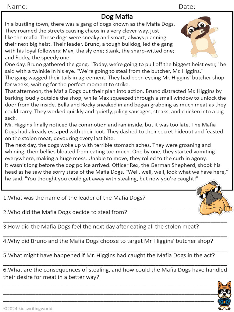 Grade 5 Reading Comprehension Dog Mafia | PDF