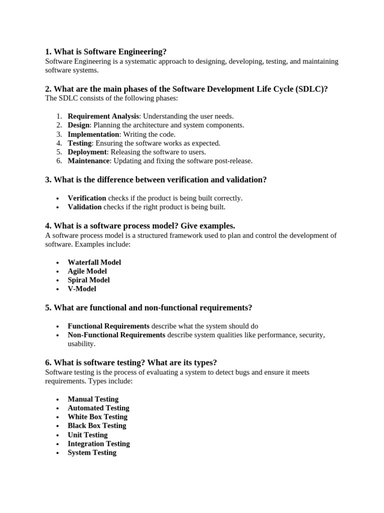 Software Engineering Viva Questions Guide | PDF | Software Testing ...